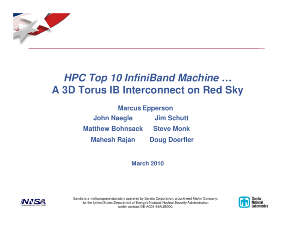 (PDF) HPC top 10 InfiniBand Machine : a 3D Torus IB interconnect on Red Sky