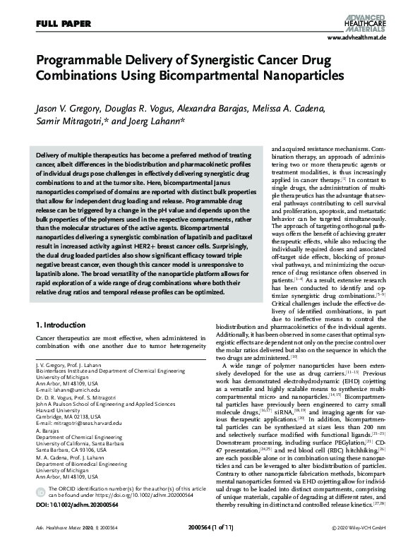 (PDF) Programmable Delivery of Synergistic Cancer Drug Combinations ...
