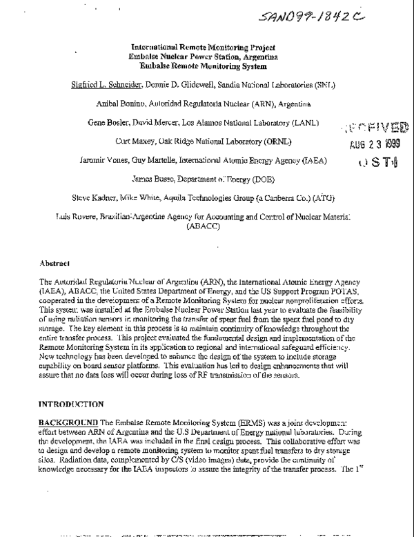 (PDF) International Remote Monitoring Project Embalse Nuclear Power ...