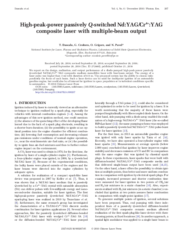 (PDF) High-peak-power passively Q-switched Nd:YAG/Cr^4+:YAG composite laser with multiple-beam ...