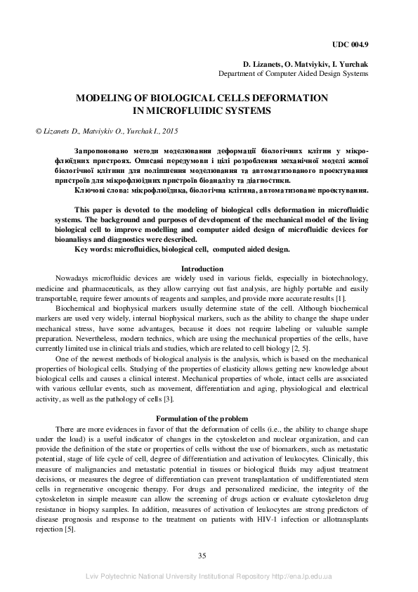 (PDF) Modeling of biological cells deformation in microfluidic systems
