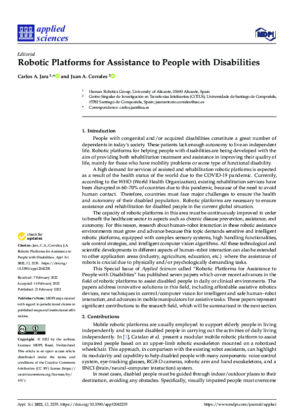 (PDF) Robotic Platforms for Assistance to People with Disabilities