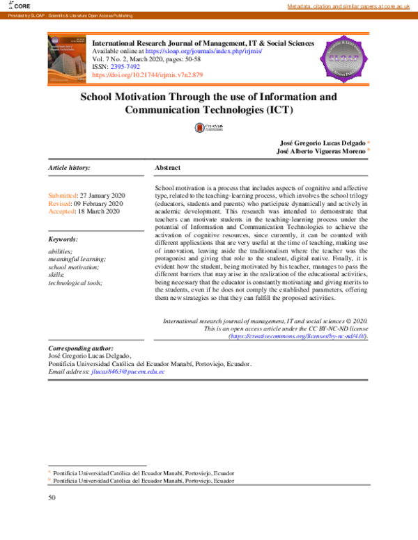 (PDF) School motivation through the use of information and ...