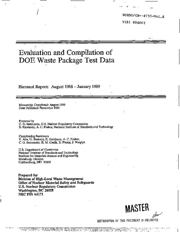 (PDF) Evaluation and compilation of DOE waste package test data ...