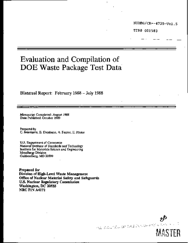 (PDF) Evaluation and compilation of DOE waste package test data; Volume ...