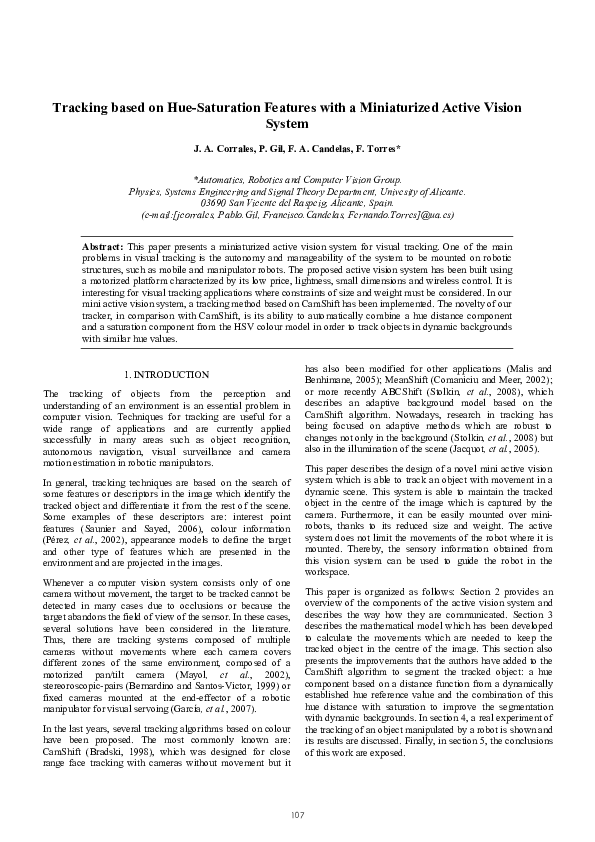 (PDF) Tracking based on hue-saturation features with a miniaturized ...