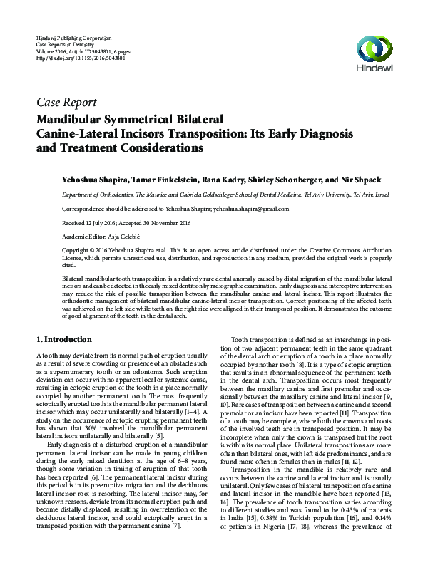 (PDF) Mandibular Symmetrical Bilateral Canine-Lateral Incisors ...