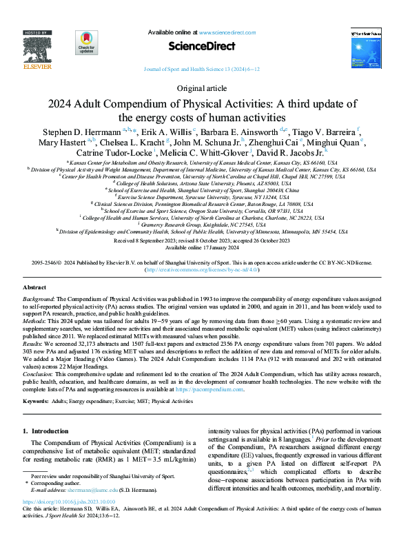 (PDF) 2024 Adult Compendium of Physical Activities: A third update of ...