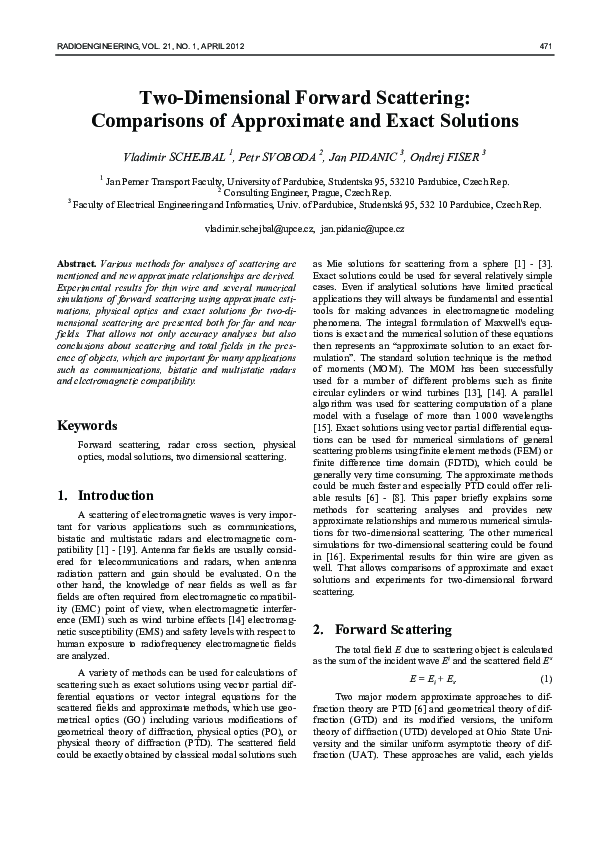 (PDF) Two-Dimensional Forward Scattering – Comparisons of Approximate and Exact Solutions