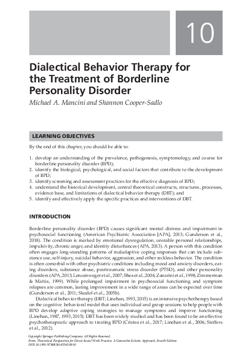 (PDF) Dialectical Behavior Therapy for the Treatment of Borderline ...