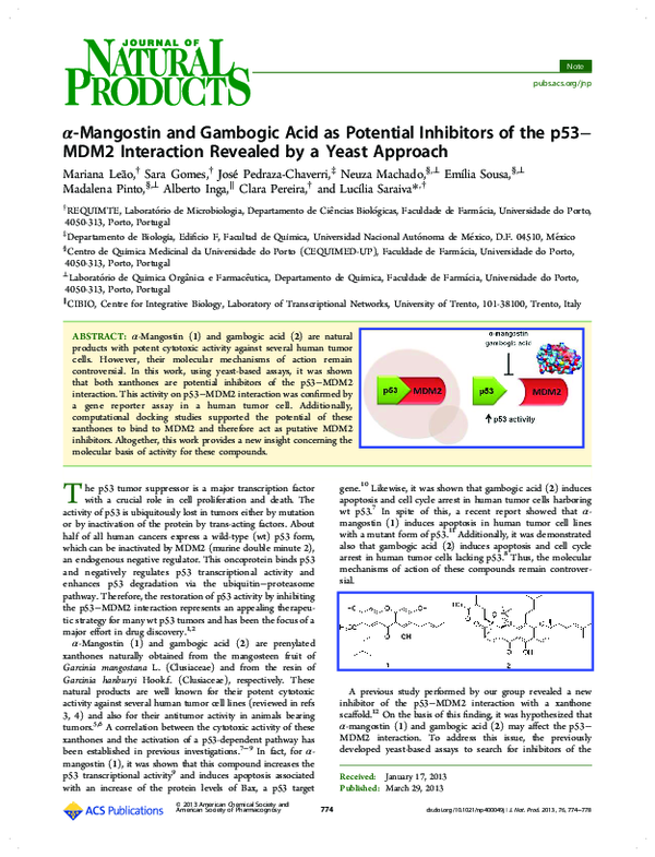 (PDF) α-Mangostin and Gambogic Acid as Potential Inhibitors of the p53 ...