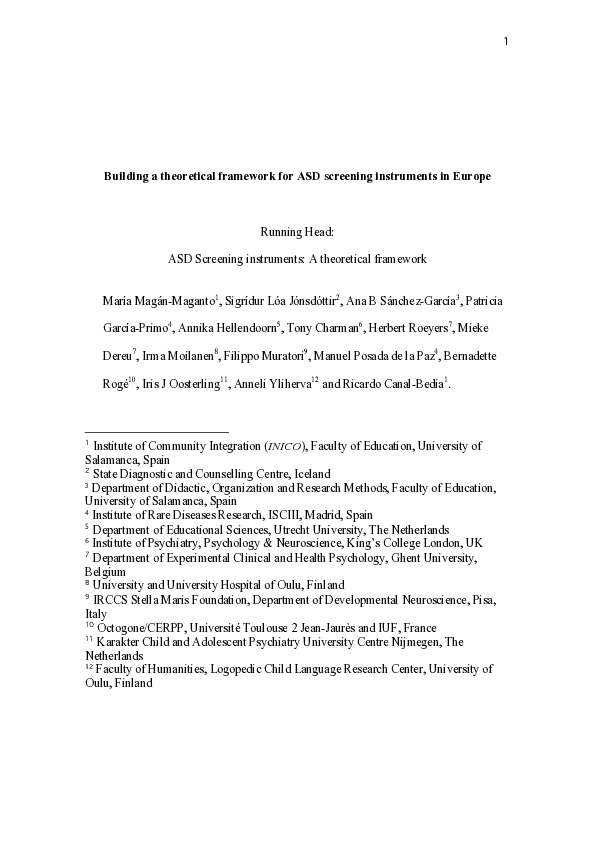 (PDF) Building a theoretical framework for autism spectrum disorders ...