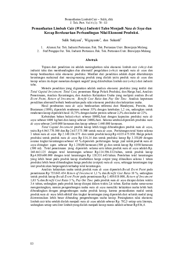 (PDF) Pemanfaatan Limbah Cair (Whey) Industri Tahu Menjadi Nata de Soya ...