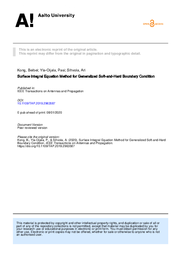 (PDF) Surface Integral Equation Method for Generalized Soft-and-Hard Boundary Condition