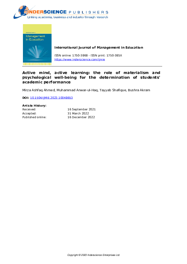 (PDF) Active Mind, Active Learning: The Role of Materialism and ...