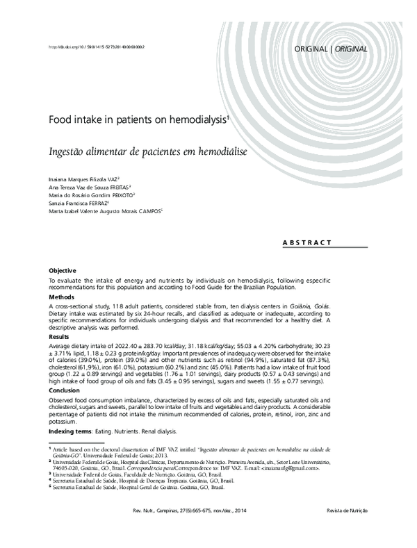 (PDF) Food intake in patients on hemodialysis