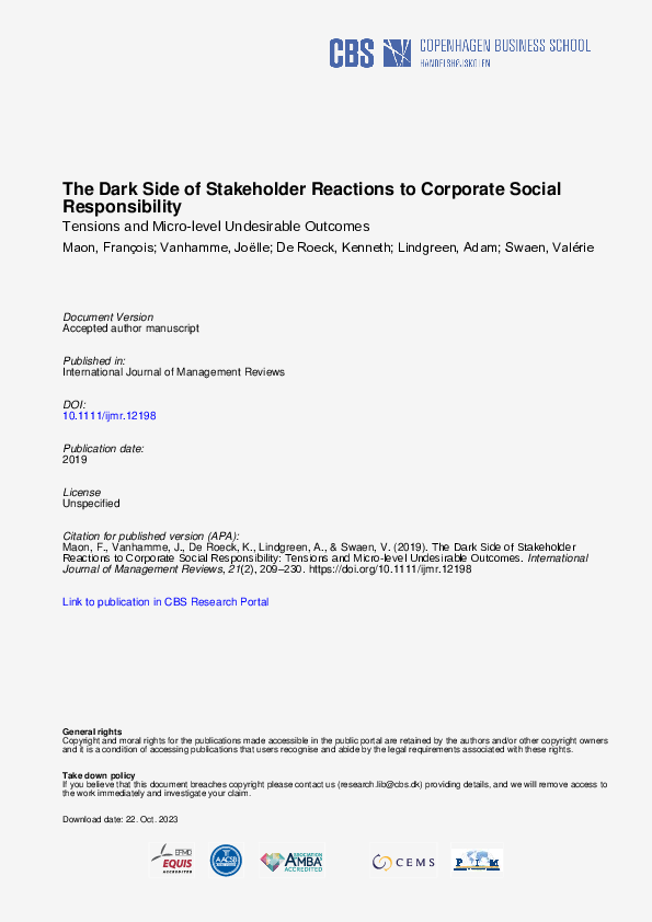 (PDF) The Dark Side of Stakeholder Reactions to Corporate Social ...