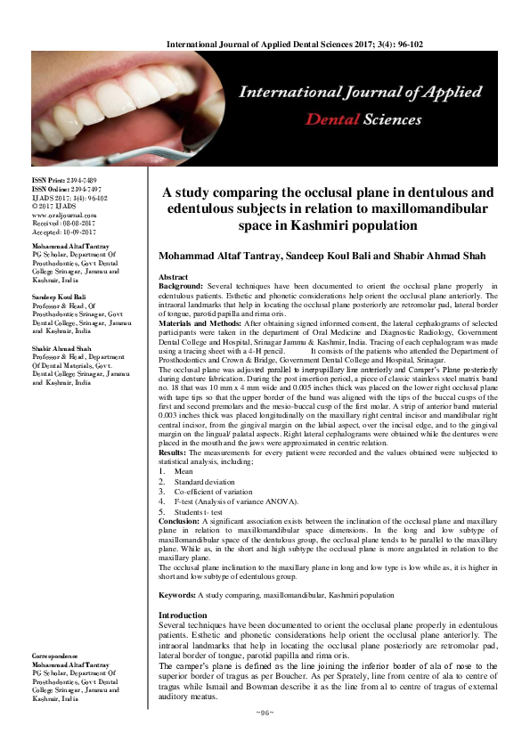 (PDF) A study comparing the occlusal plane in dentulous and edentulous ...