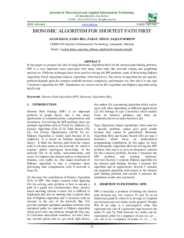 (PDF) Bionomic Algorithm for Shortest Path First