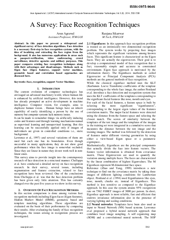 Pdf A Survey Face Recognition Techniques