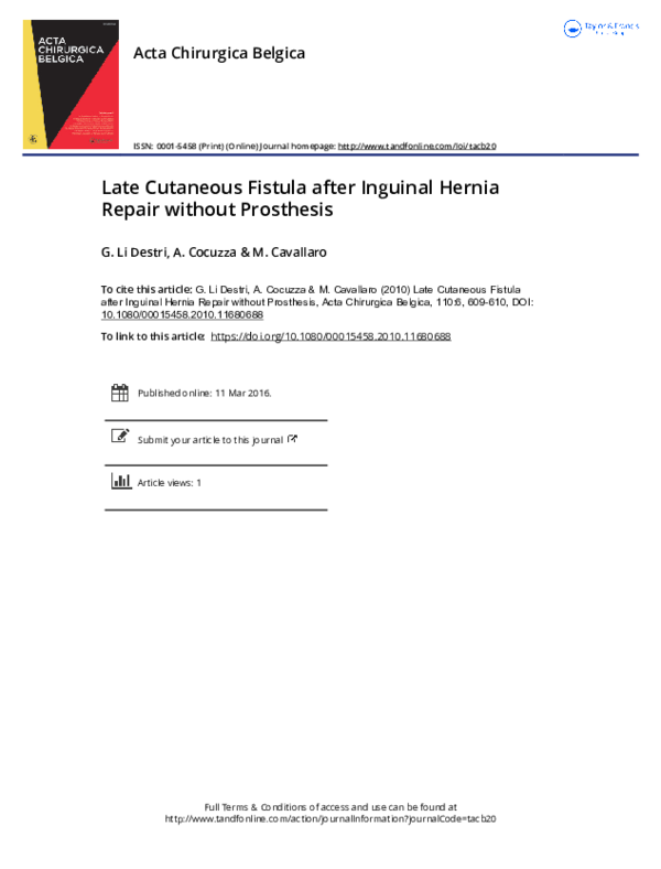 (PDF) [Late cutaneous fistula after inguinal hernia repair. A case report]