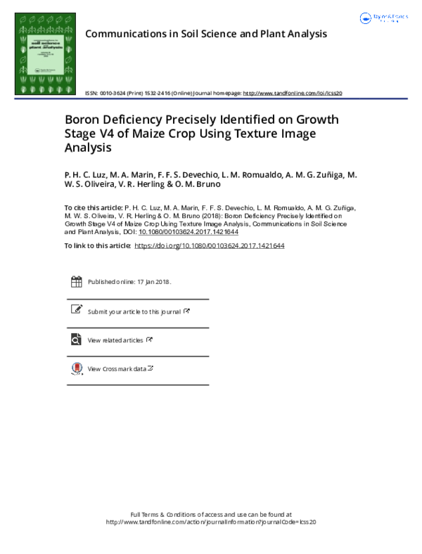 (PDF) Boron Deficiency Precisely Identified on Growth Stage V4 of Maize ...