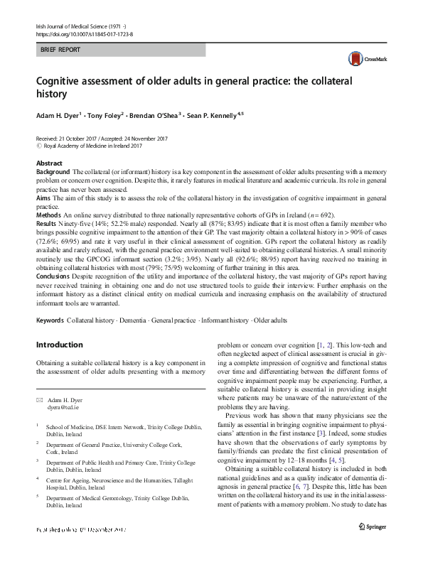 (PDF) Cognitive assessment of older adults in general practice: the ...