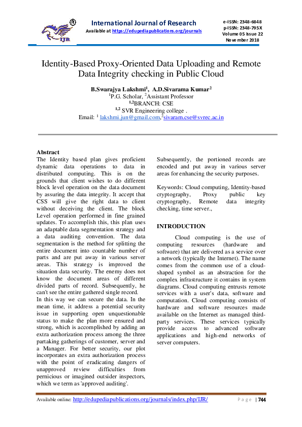 Pdf Identity Based Proxy Oriented Data Uploading And Remote Data Integrity Checking In Public 