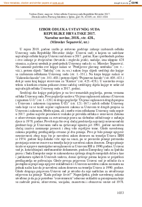 (PDF) Miroslav Šeparović (ur.) Izbor odluka Ustavnog suda Republike Hrvatske 2017. Narodne ...