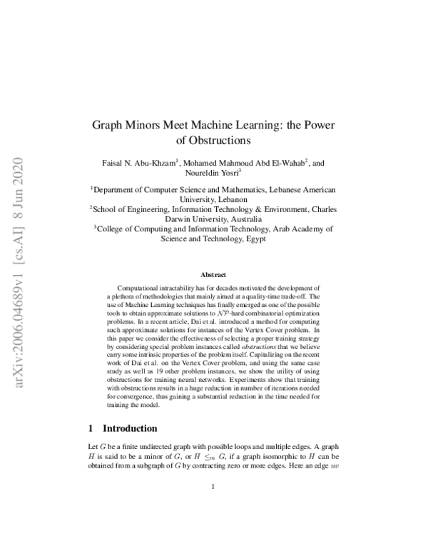 (PDF) Graph Minors Meet Machine Learning: the Power of Obstructions