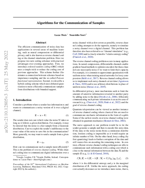 (PDF) Algorithms for the Communication of Samples