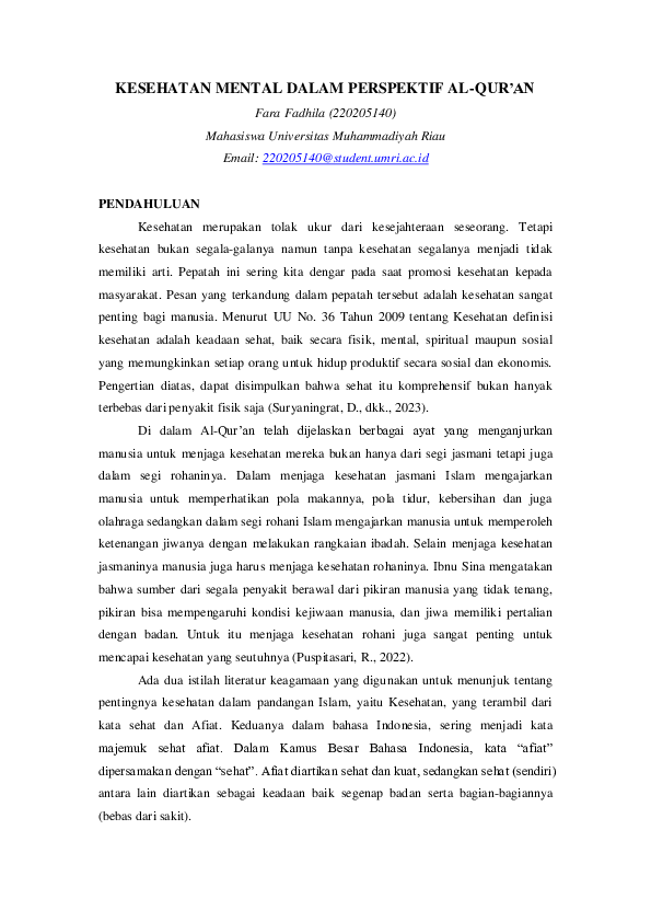 (PDF) KESEHATAN MENTAL DALAM PERSPEKTIF AL-QUR'AN