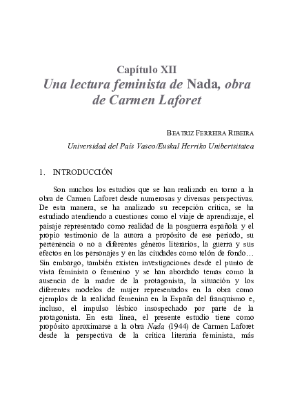 (PDF) Una lectura feminista de Nada, obra de Carmen Laforet