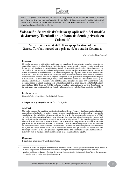 (PDF) Valoración de credit default swap aplicación del modelo de Jarrow ...