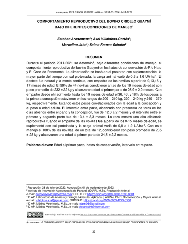 (PDF) REPRODUCTIVE PERFORMANCE OF GUAYMI CREOLE CATTLE UNDER DIFFERENT MANAGEMENT CONDITIONS