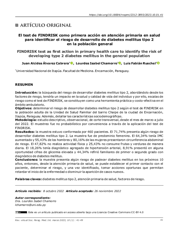(PDF) El test de FINDRISK como primera acción en atención primaria en ...