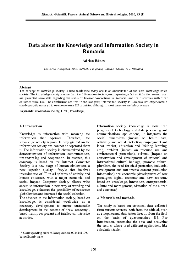 (PDF) Data about the Knowledge and Information Society in Romania