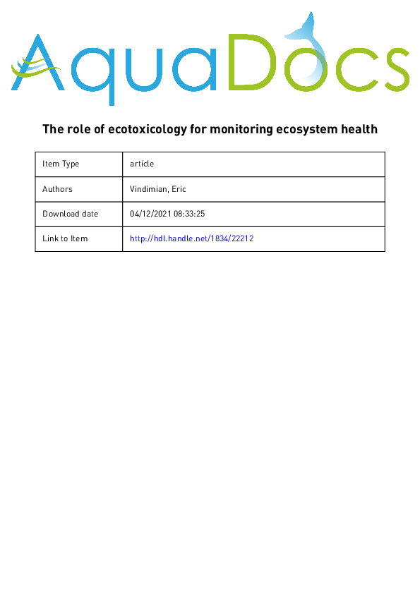 (PDF) The role of ecotoxicology for monitoring ecosystem health