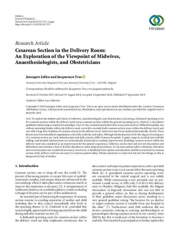 (PDF) Cesarean Section in the Delivery Room: An Exploration of the ...