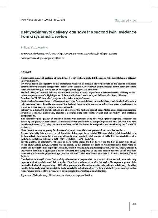 (PDF) Delayed-interval delivery can save the second twin: evidence from ...
