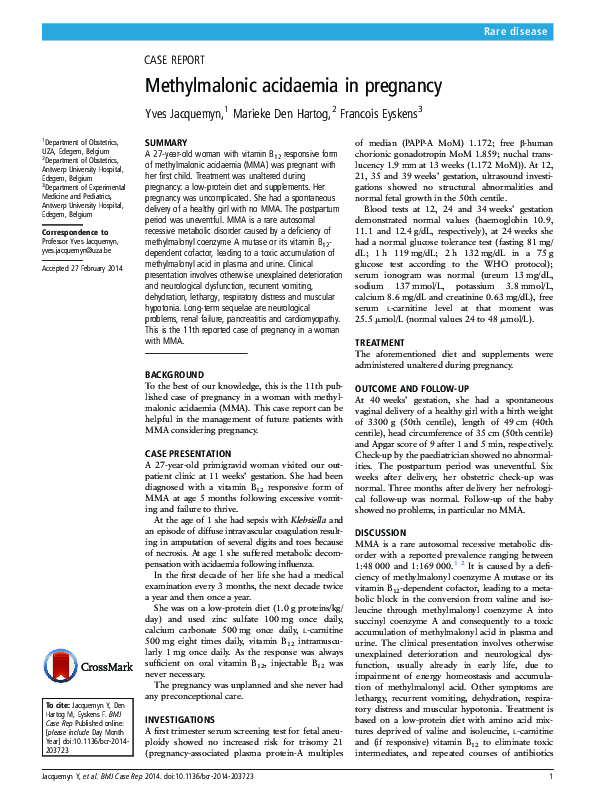 (PDF) Methylmalonic acidaemia in pregnancy