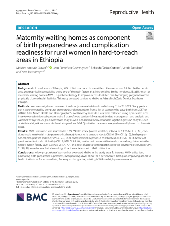 (PDF) Maternity waiting homes as component of birth preparedness and ...