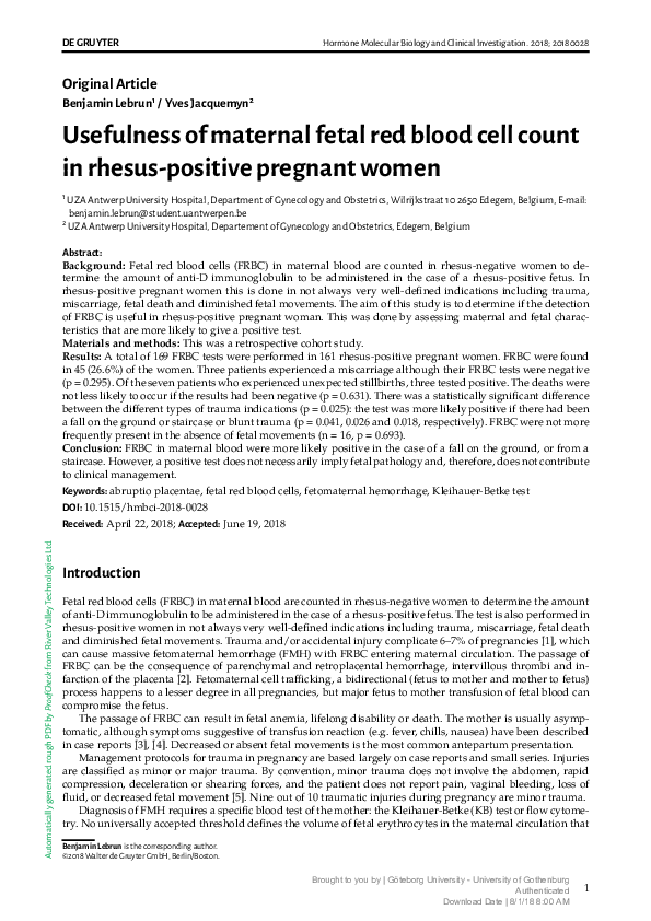(PDF) Usefulness of maternal fetal red blood cell count in rhesus ...