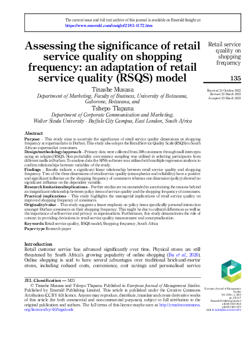 (PDF) Assessing the significance of retail service quality on shopping ...
