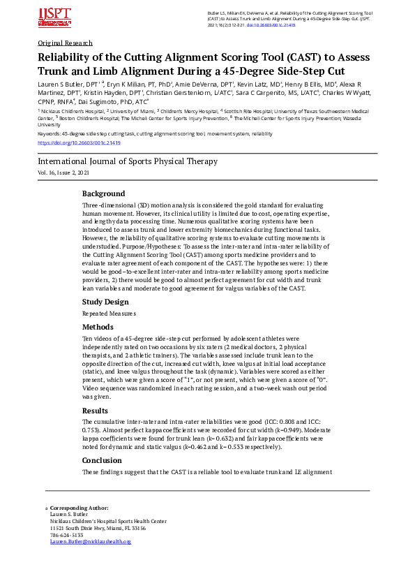 (PDF) Reliability of the Cutting Alignment Scoring Tool (CAST) to ...