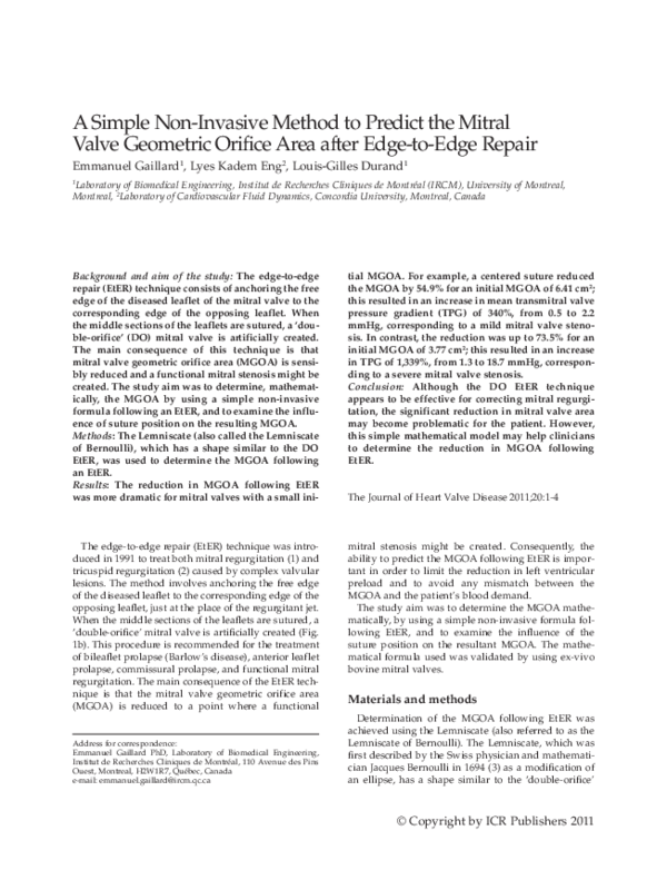 (PDF) A simple non-invasive method to predict the mitral valve ...