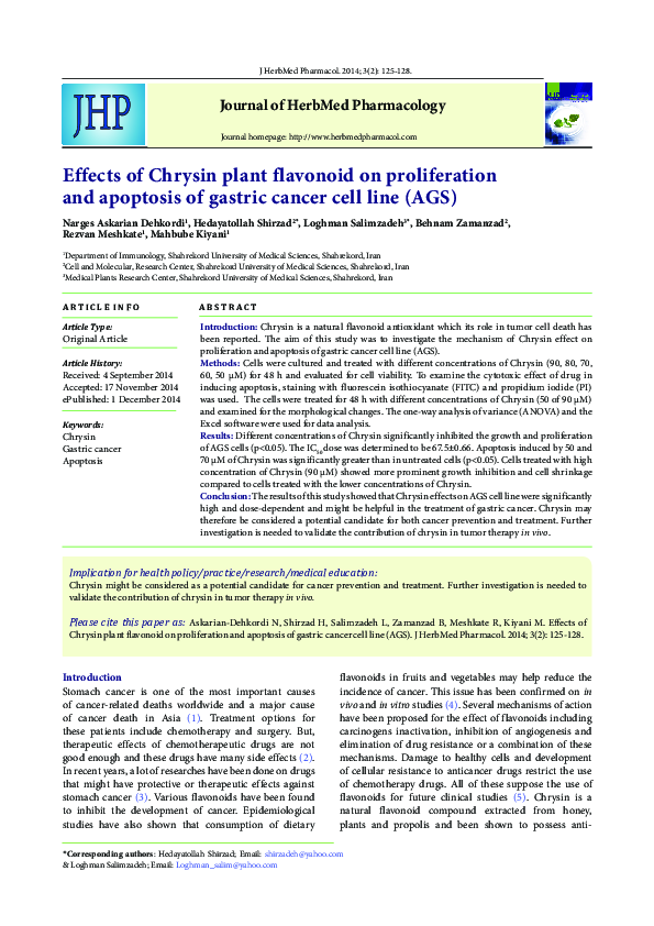 (PDF) Effects of Chrysin plant flavonoid on proliferation and apoptosis ...