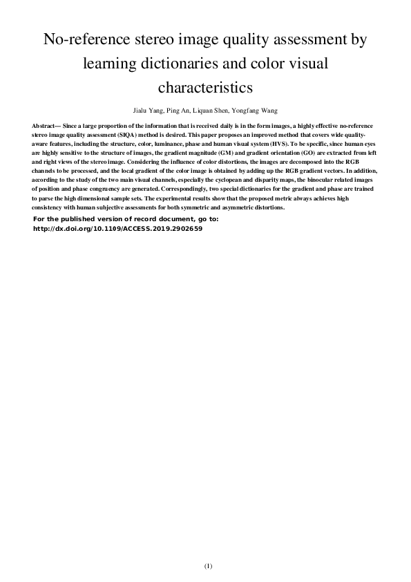 (PDF) No-reference stereo image quality assessment based on joint wavelet decomposition and ...