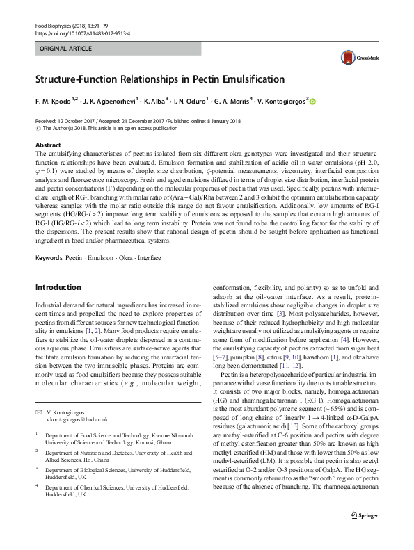 (PDF) Structure-Function Relationships in Pectin Emulsification