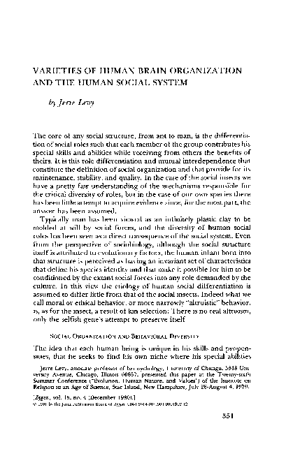 (PDF) VARIETIES OF HUMAN BRAIN ORGANIZATION AND THE HUMAN SOCIAL SYSTEM ...